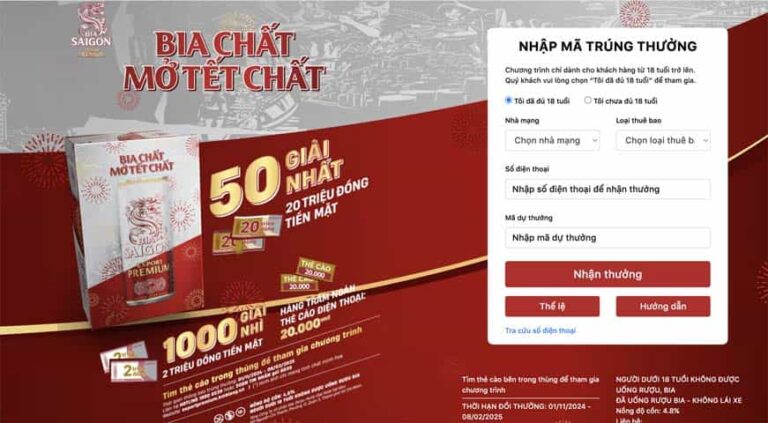 Cách quét nhập mã trúng thưởng bia Sài Gòn Export Premium 2025 - Phúc ...